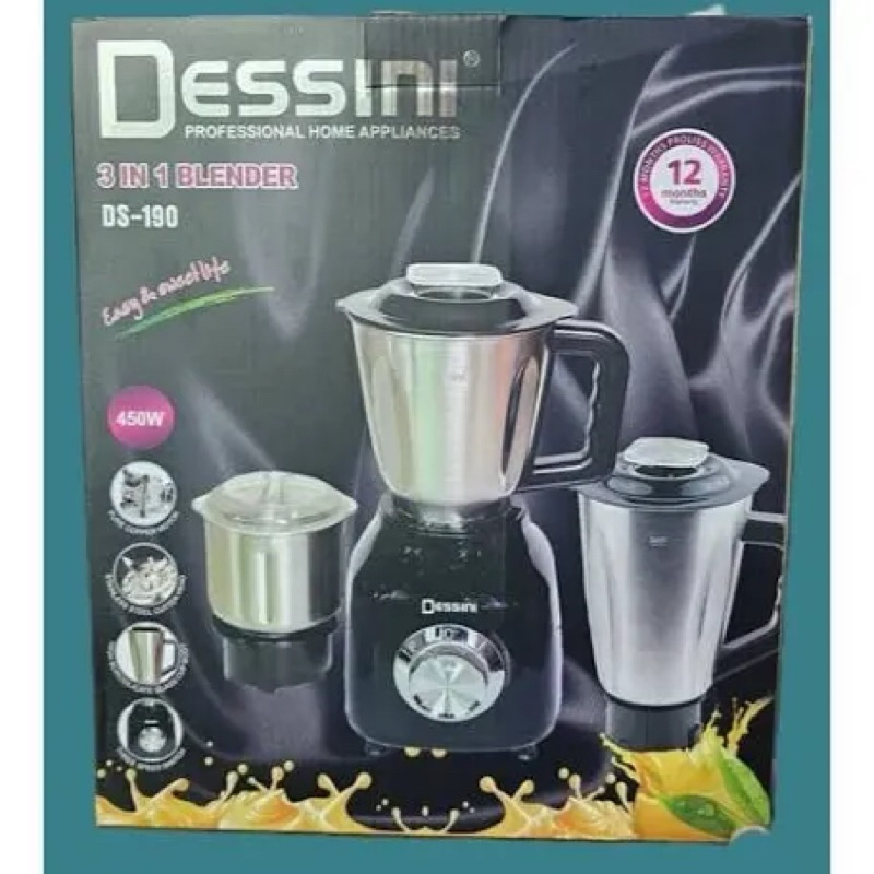 DESSINI DS-190 grinder and chopper 3 in 1 complete set 1.5 Liters Stainless Steel Blender ...