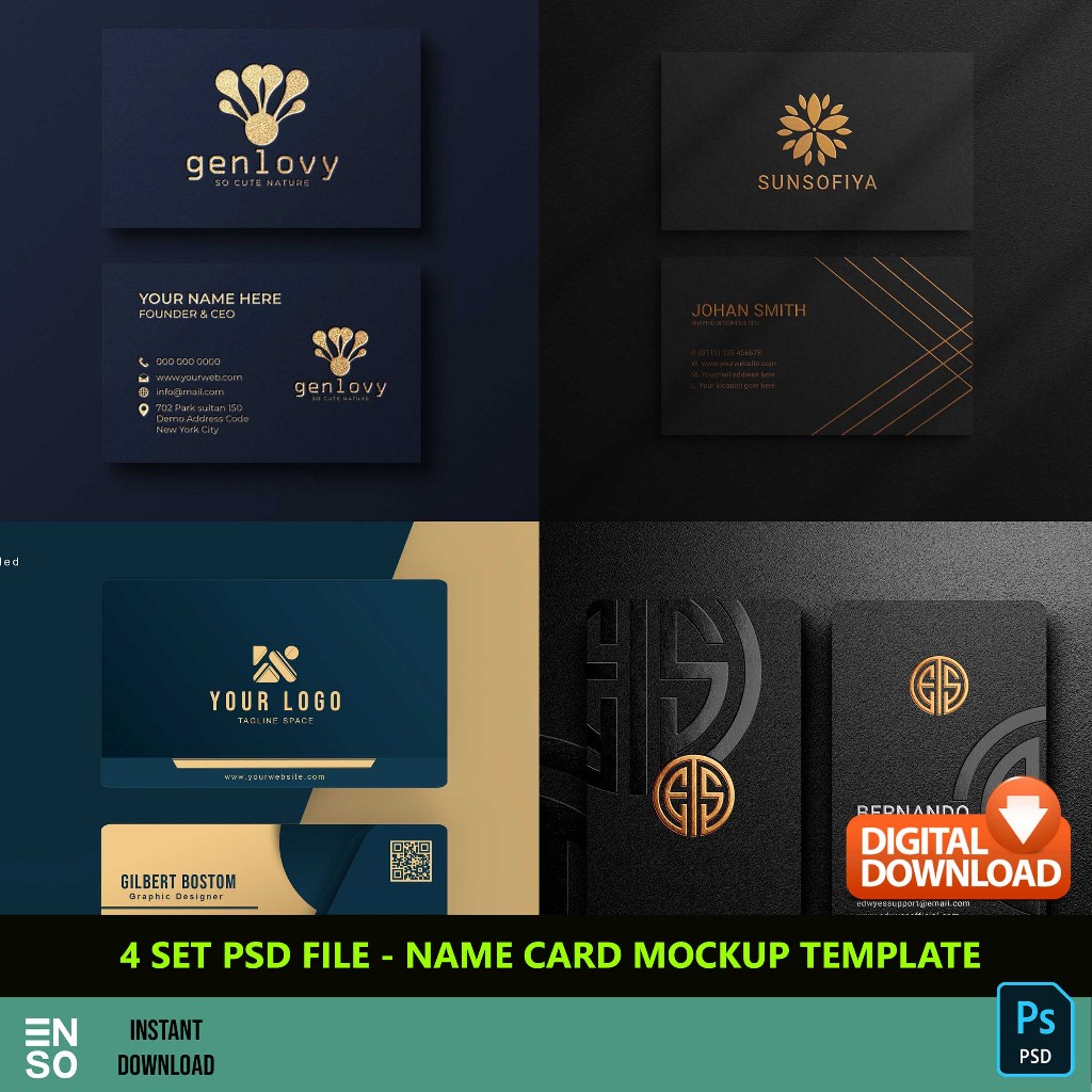 4-Set PSD Name Card Mockup Template | PHOTOSHOP Editable Mockup ...