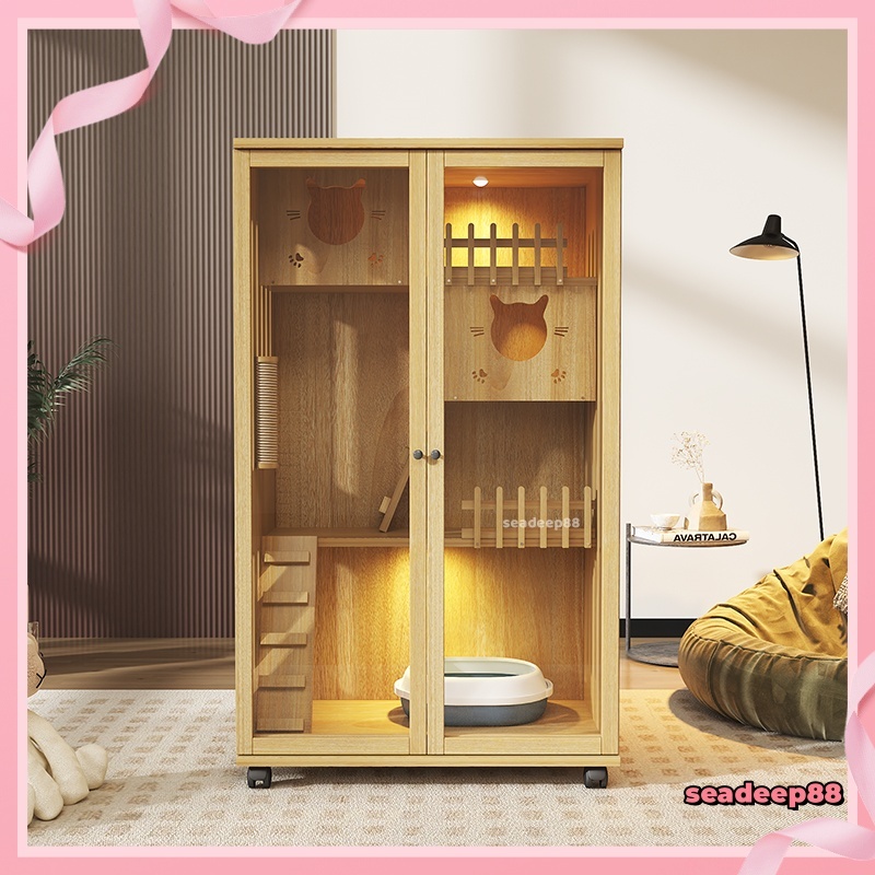 Cat cage solid wood cat villa cat cage cat house cat home cat villa indoor cat house cat nest ...