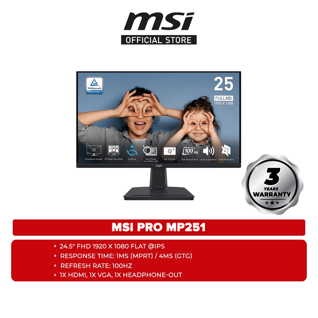 MSI PRO MP251/MP251 E2/MP252 24.5" FHD 100Hz Flat Monitor | Shopee Malaysia