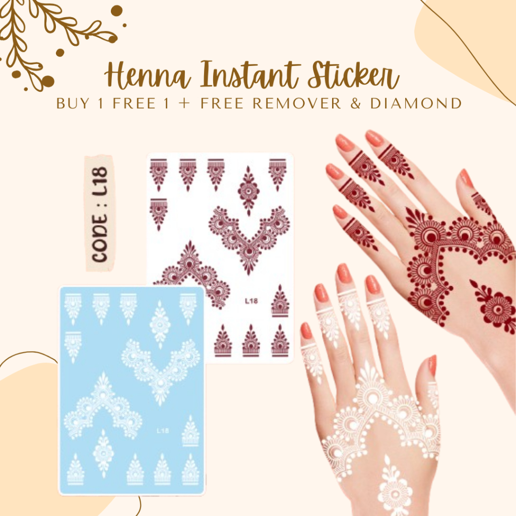 (BUY 1 FREE 1) Henna Instant White/&Maroon/ Lace Tattoo Stickers ...