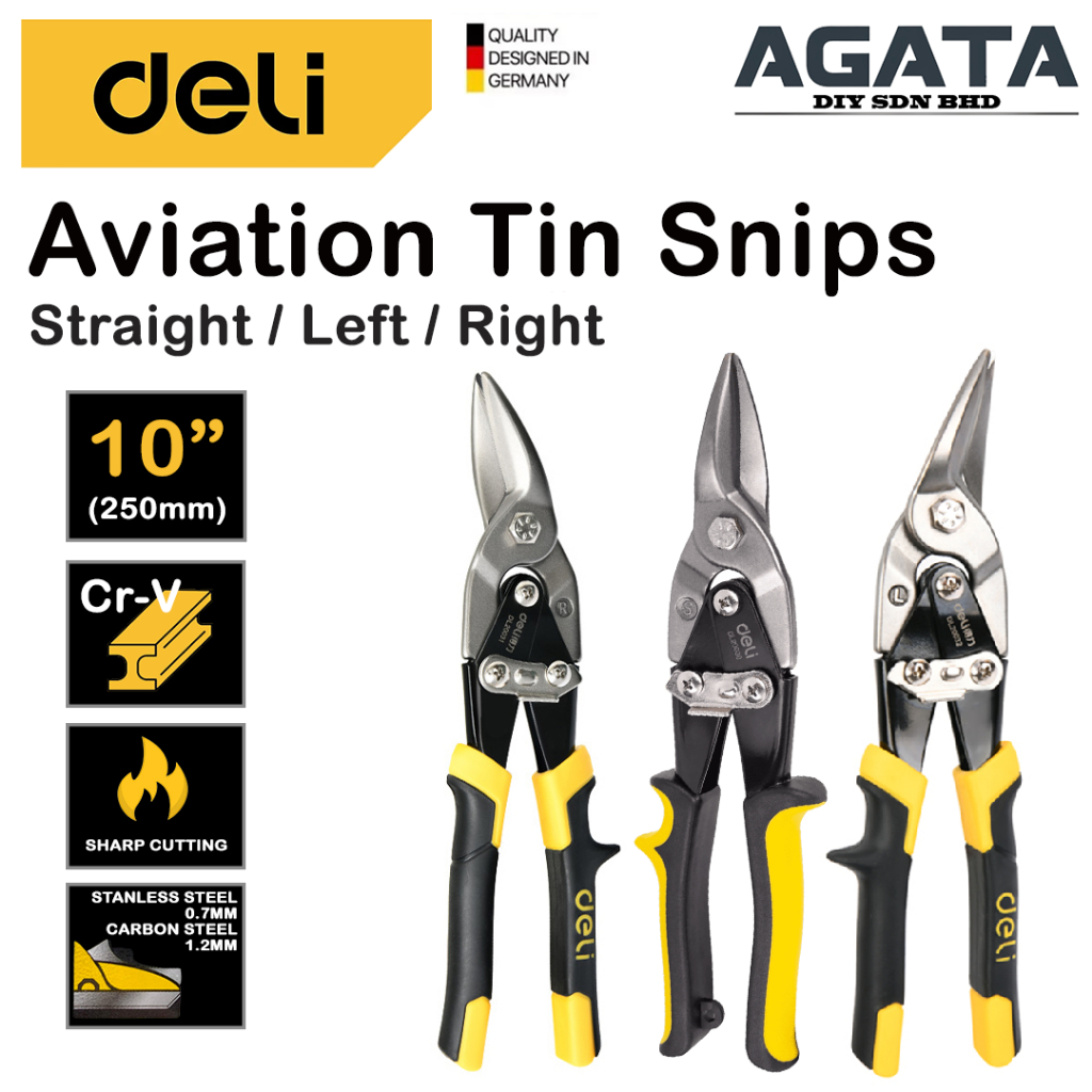 DELI Aviation Tin Snips (Straight/ Left/ Right) DL20030 CRV Snip Cutter ...