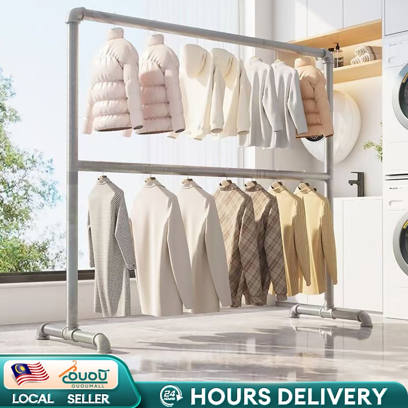 Double Layer Clothes Drying Rack Steel Pipe Clothes Hanger Balcony ...