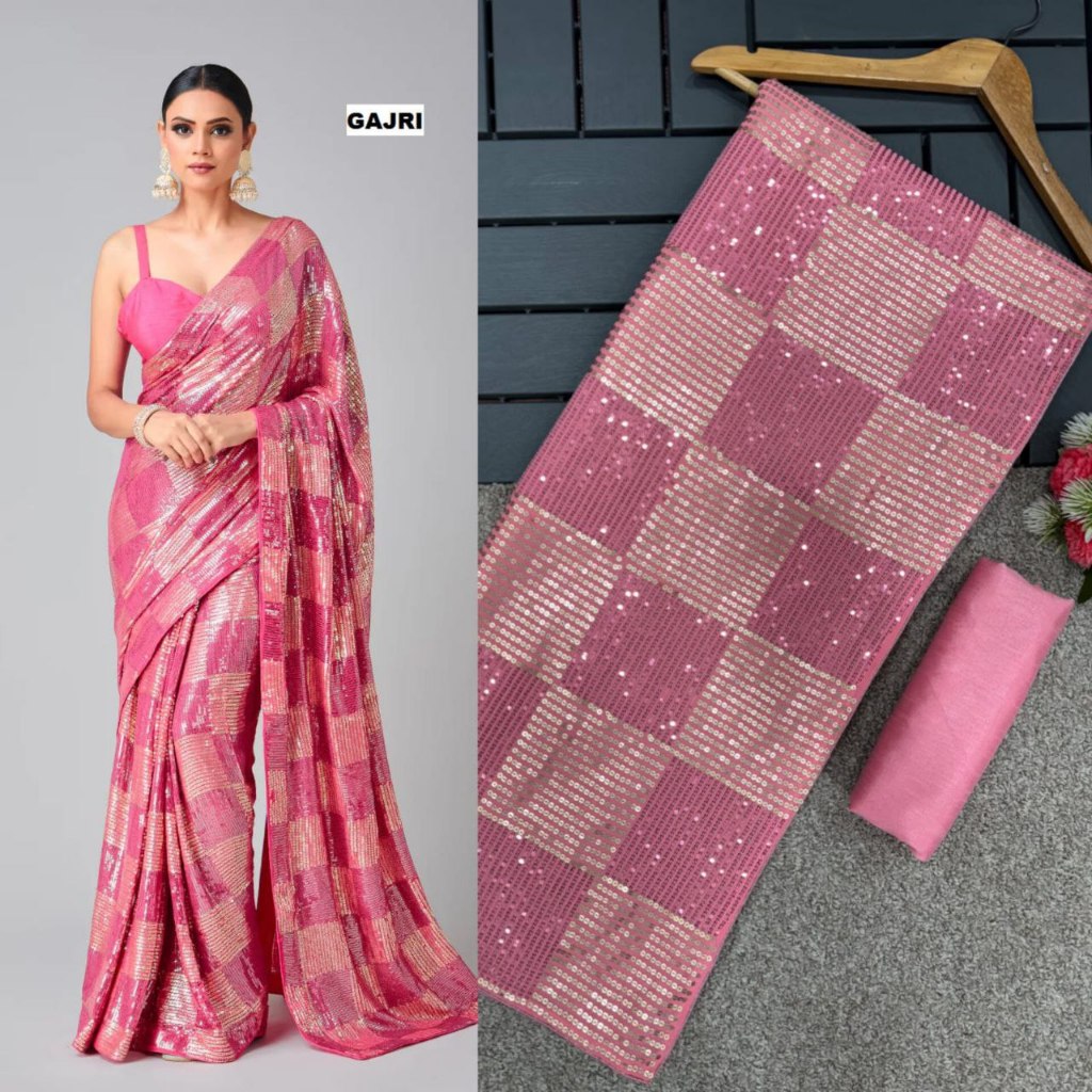 Full Saree Of Georgette With Heavy 5MM Sequence Embroidery Work Bling ...