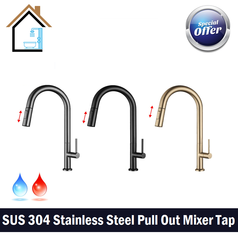 [Clearance] SUS 304 Stainless Steel Hot & Cold Pull Out Sink Mixer Tap ...