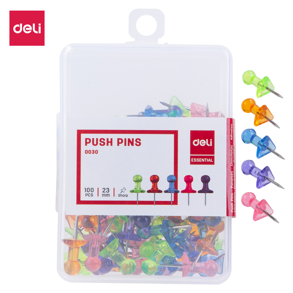 Deli 100PCS Transparent Push Pin 0030 Thumbtack Pins Stationery Office ...