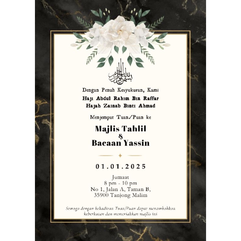 Kad Digital Jemputan Majlis Tahlil | Bacaan Yassin | ECard (SIAP dalam 24 jam) | Shopee Malaysia