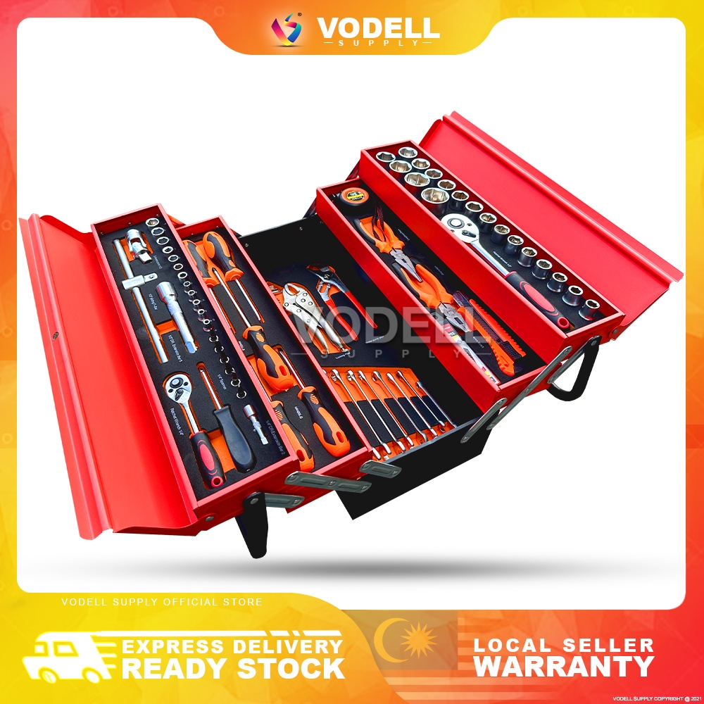 VODELL 85pcs Cantilever Metal Tool Box Set 5 Tier 1/2" and 1/4 ...