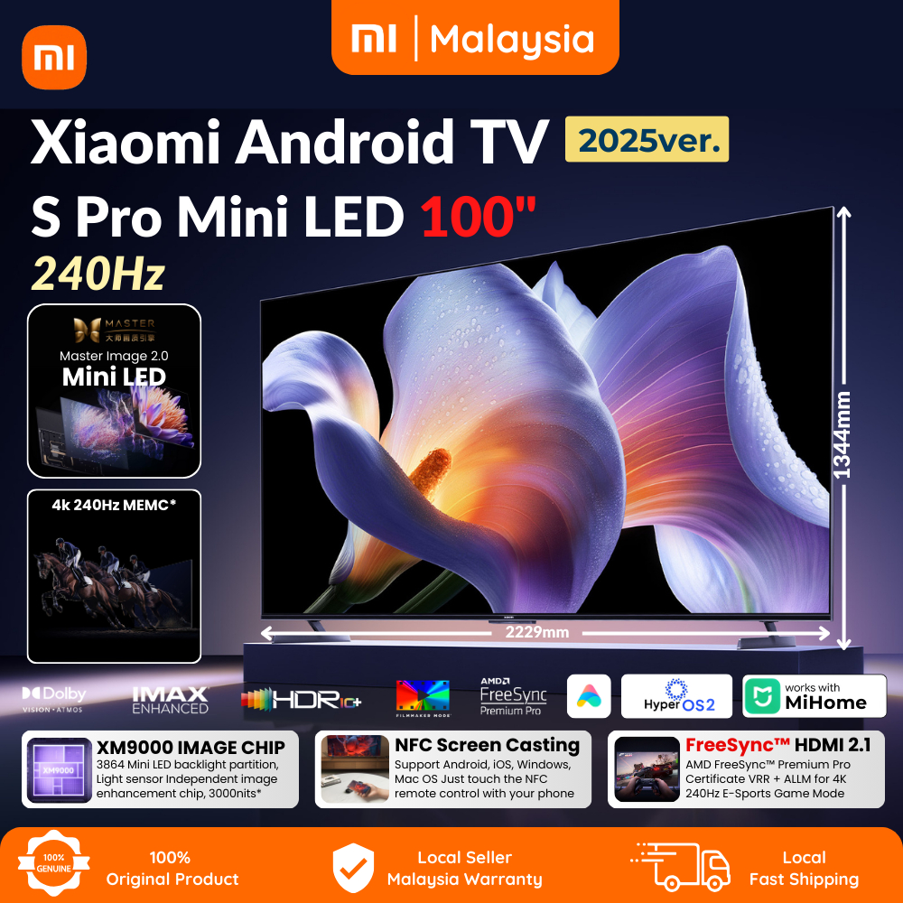 Ready Stock | 2025 Xiaomi TV S Pro 100" | 65" | 55" Master Mini LED 240Hz MEMC Gaming FreeSync ...