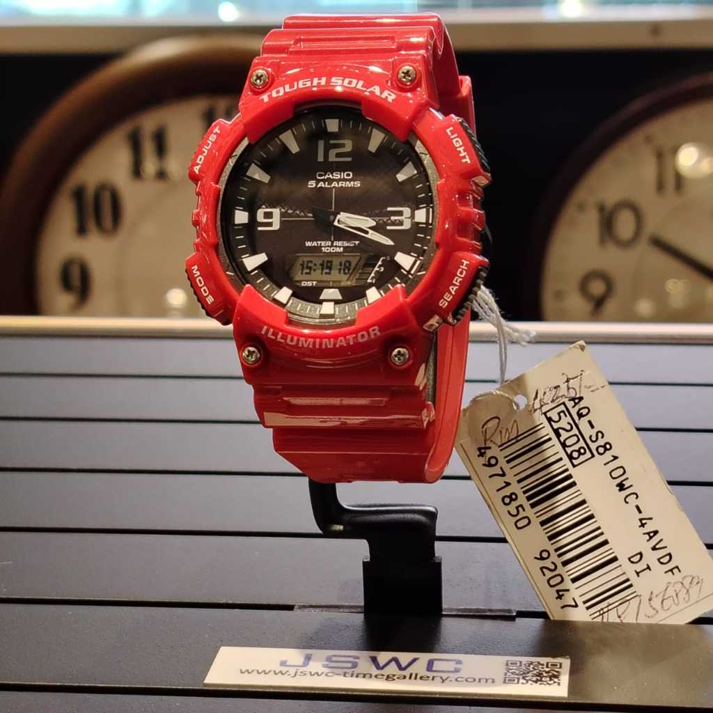 [FREE CAP & PAPER BAG] [Original] Casio Men's Analog-Digital AQ-S810WC-4AVDF Red Resin Band ...