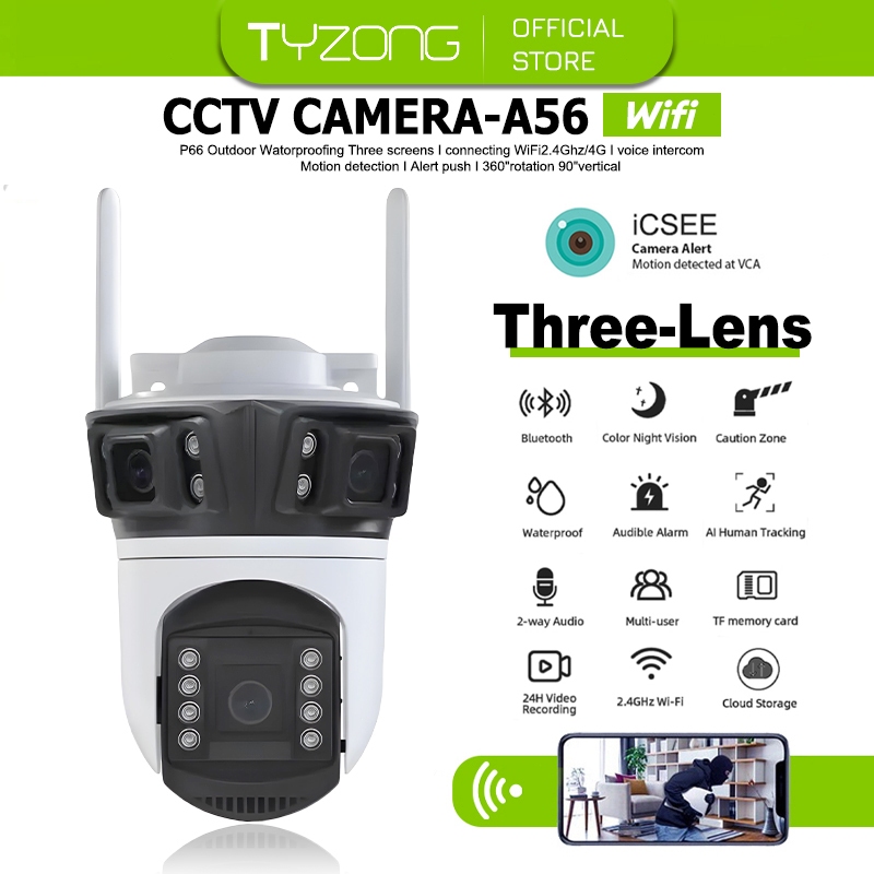 iCSEE 9MP CCTV Camera Three lenses wireless wifi CCTV Full Color Night ...