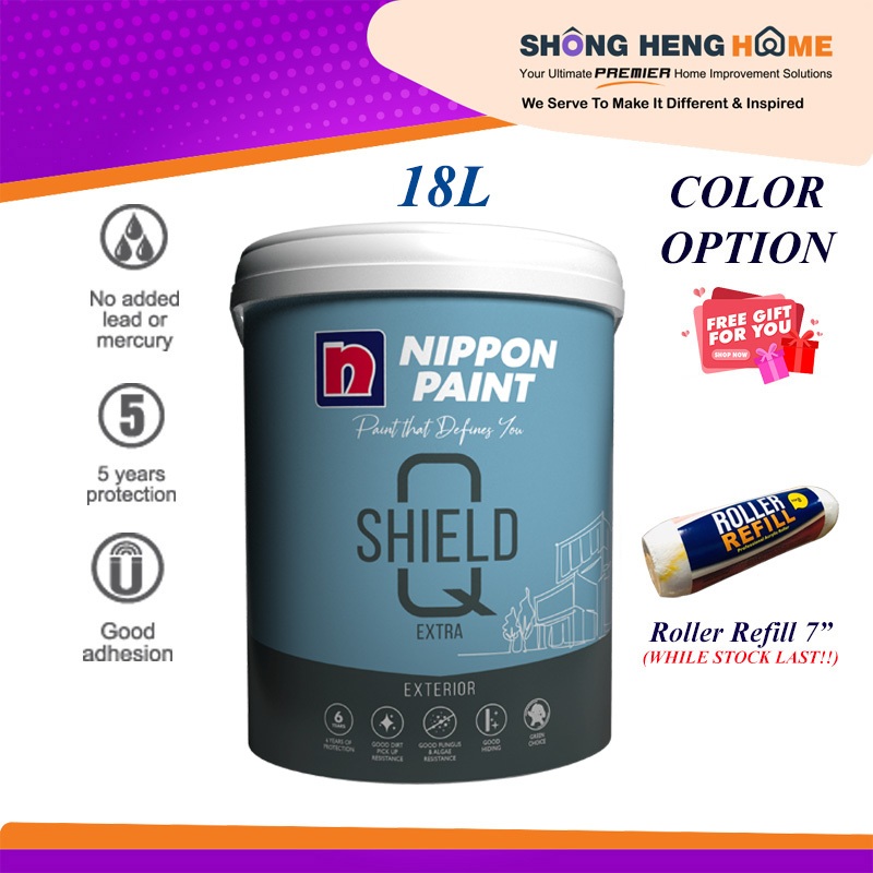 18L - Nippon Paint Q-SHIELD EXTRA Exterior + Freegift [Color Option] | Shopee Malaysia
