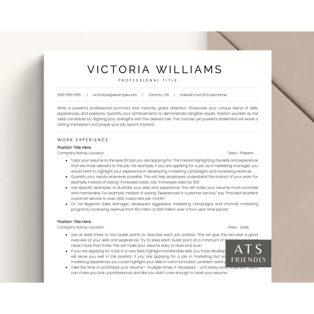 ATS Friendly Resume Template Word, Google Docs, Pages, Minimalist ATS ...