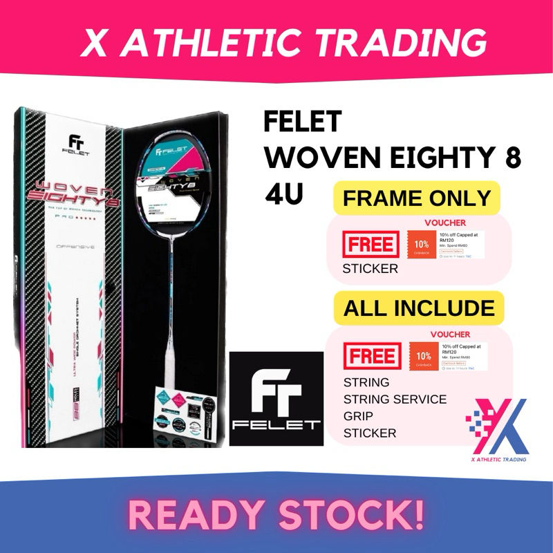 [GIFT BOX SET] FELET WOVEN EIGHTY8/eighty 8 GOH V SHEM BADMINTON RACKET ...