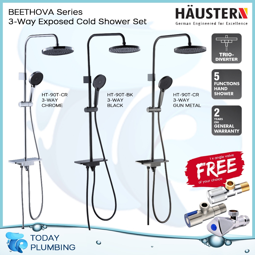 Haustern Exposed Cold Shower Set c/w Hand Shower & Rain Shower Head 3 ...