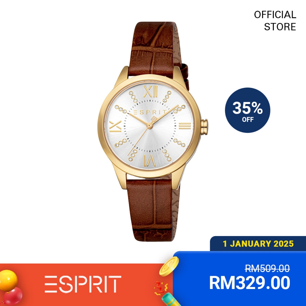 Esprit Pointy Women Watch & Jewellery Set ES1L259L6 Leather | Shopee ...