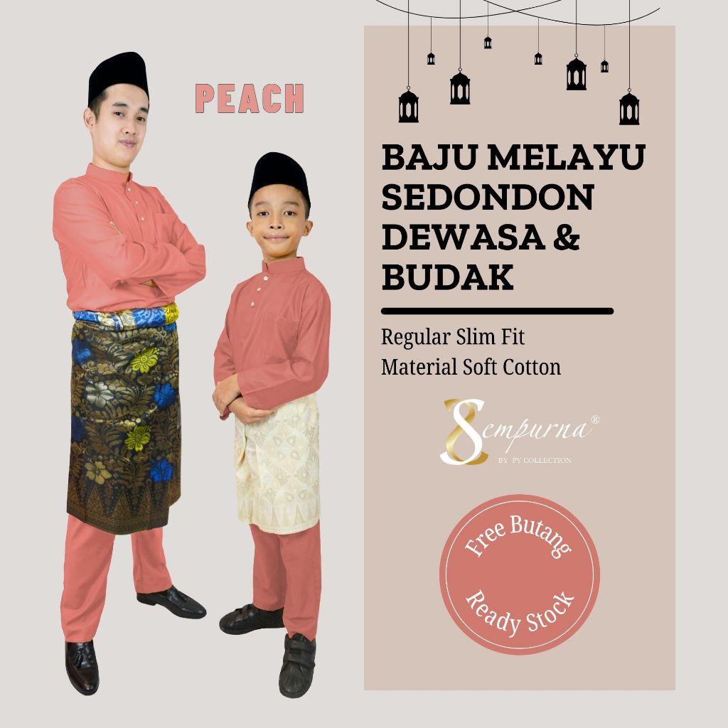 BAJU MELAYU SEMPURNA 2025 SLIM FIT KAIN COTTON PEACH SEPASANG DEWASA & BUDAK [ C014BM ] BAJU ...