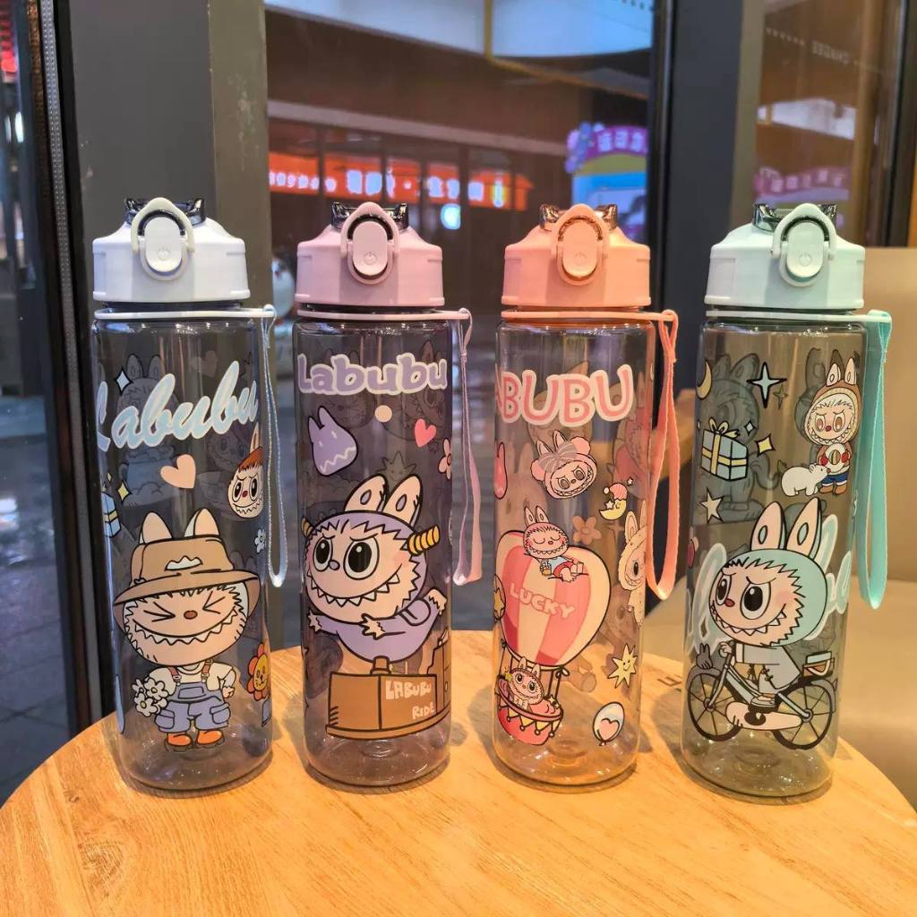 800ml Labubu Water Bottle kids with Straw Botol Air Kanak Kanak ...