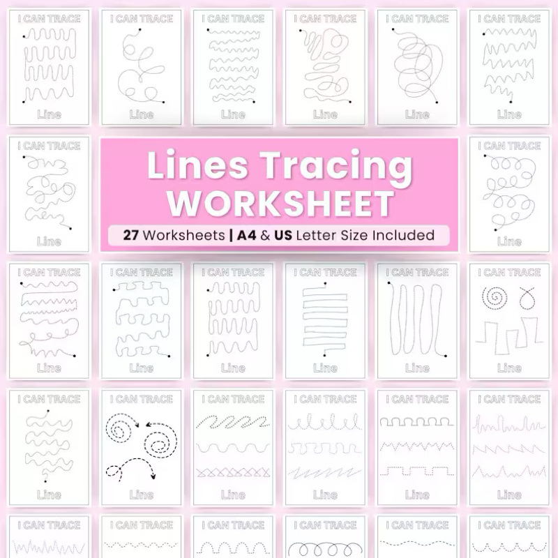 Preschool Line Tracing Worksheets Bundle - Printable Line Trace Pages ...