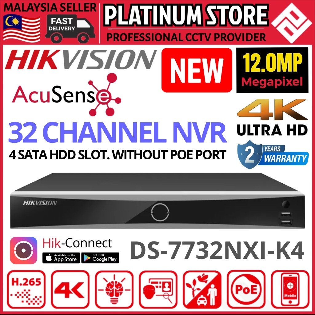 HIK HIKVISION 32CH NVR 32 CH CHANNEL DS-7732NXI-K4 12MP NETWORK VIDEO ...