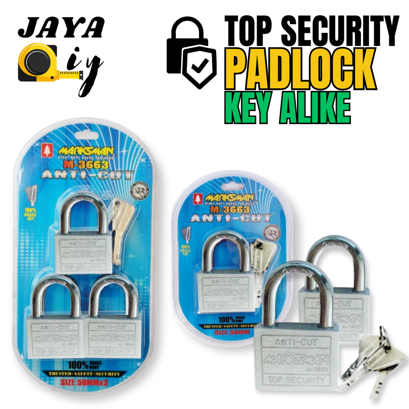 [HEAVY DUTY] MARKSMAN 40MM/50MM Anti-Cut Keyalike Brass Padlock / House ...