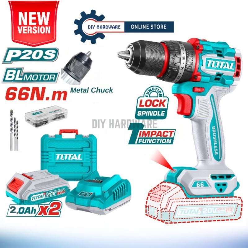 TOTAL 20V Lithium-Ion Impact Drill 66Nm TIDLI20602 / TIDLI20668 ...