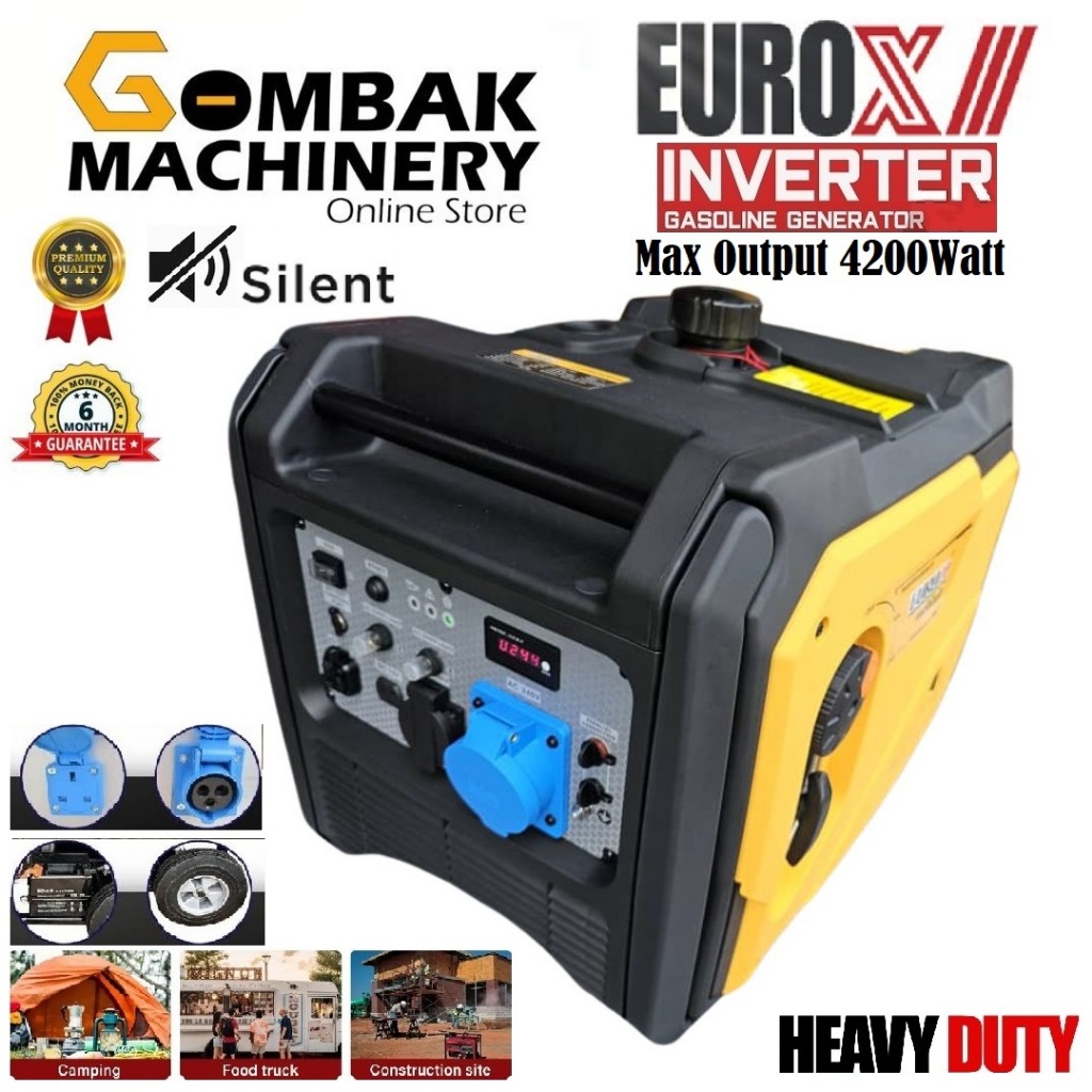 EUROX GOLD JI4200ES 4200Watt/4.2KW Silent Inverter Petrol Generator with Battery Start - 6 ...