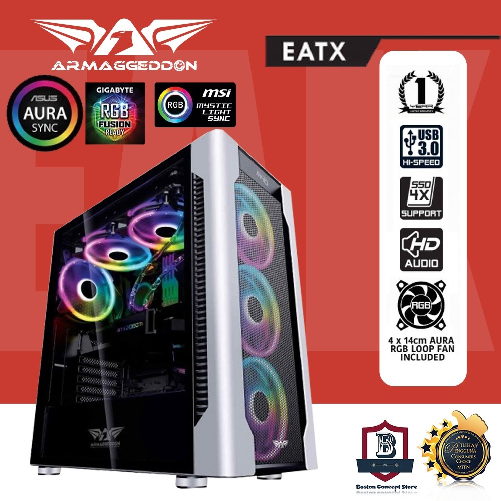 Armaggeddon Airstream R140 E-ATX Gaming PC Case | See Thru Side Panel ...