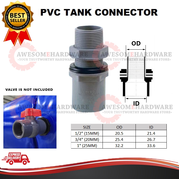 (1/2", 3/4", 1") GREY PVC TANK CONNECTOR WATER PIPE FITTING JOINT WITH ...