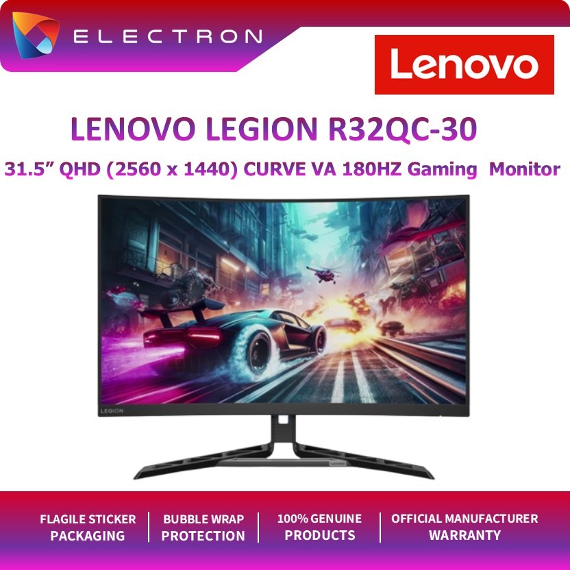 Lenovo Legion R32qc-30 31.5" QHD 180Hz Gaming Monitor (HDMI, DP, 3Yrs ...