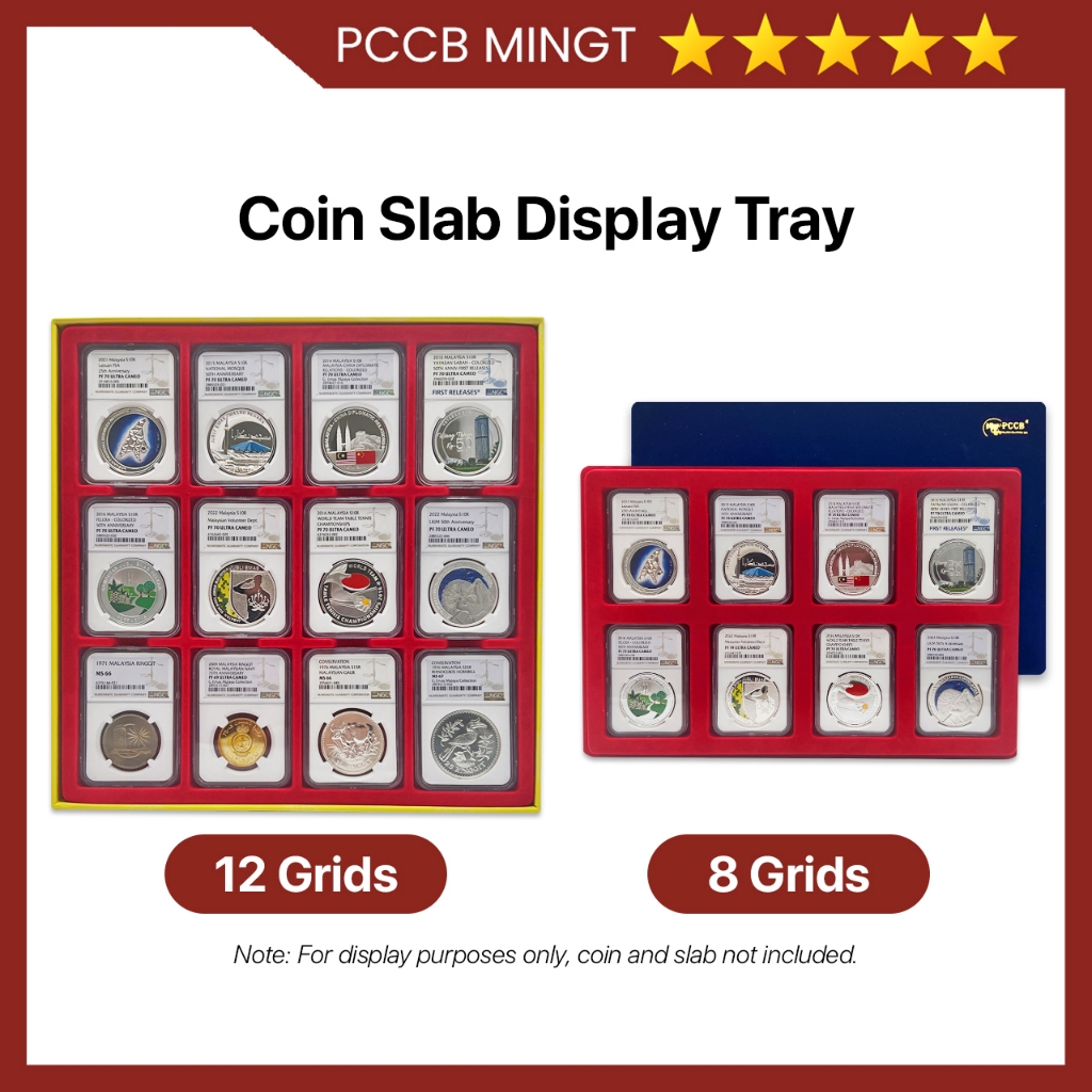 PCCB 8 Grids Blue/Red PET Plant Velvet Coin Display Tray Coin Slab ...