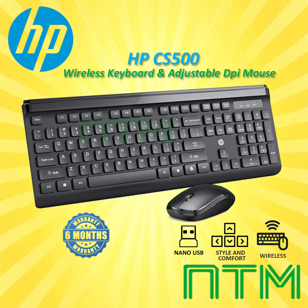 HP CS500 2.4GHZ WIRELESS KEYBOARD AND MOUSE COMBO WITH PLUG & PLAY, 104 KEYCAP KEYBOARD ...