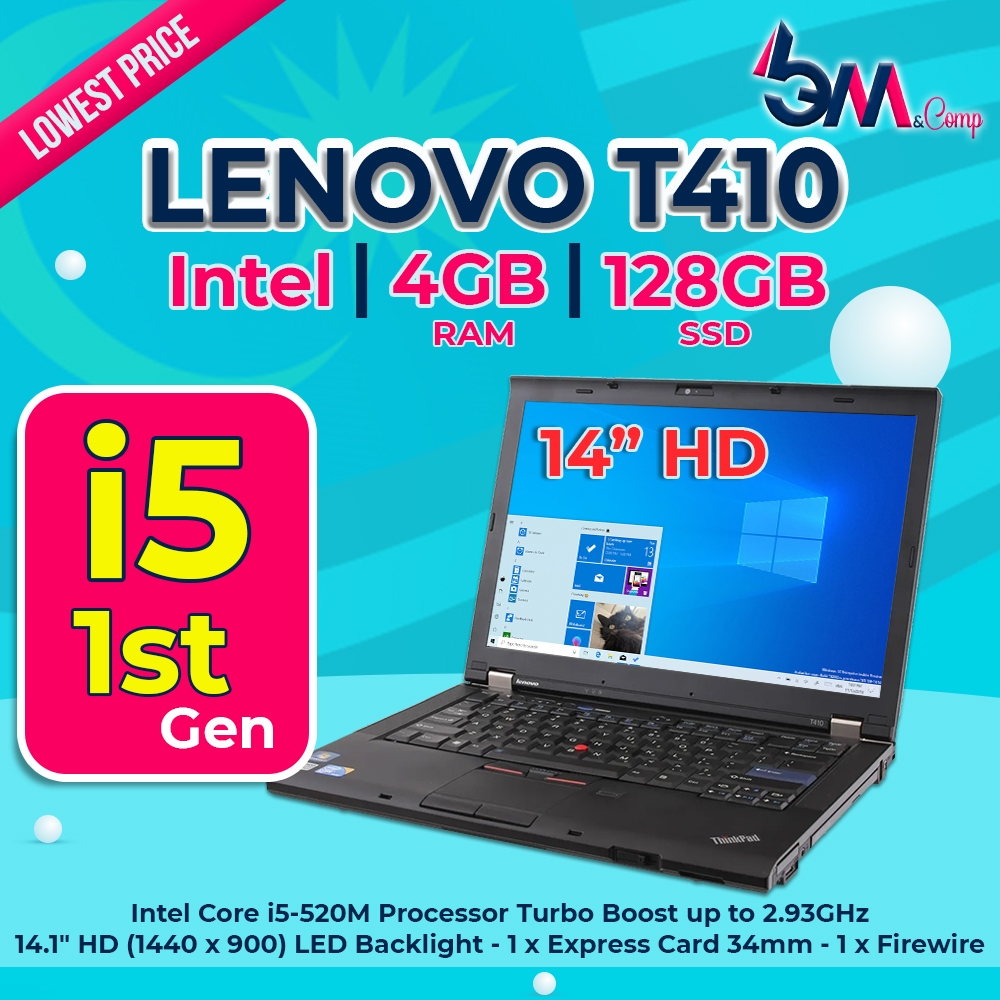Lenovo Thinkpad T410 - Intel Core i5 1ST GEN - 4GB RAM - 128GB SSD ...