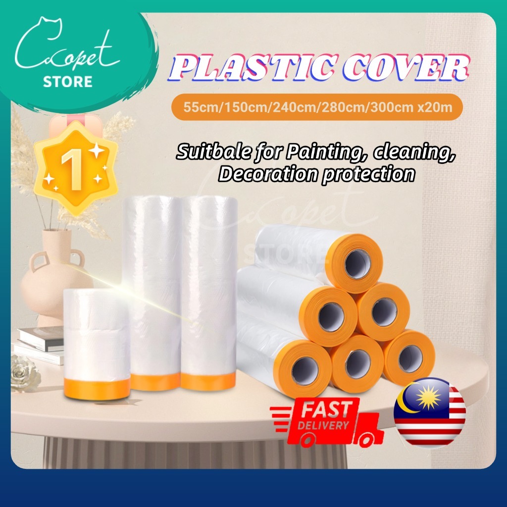 Masking Film with Tape 55/110/180/280cm Painting Protection Covering ...