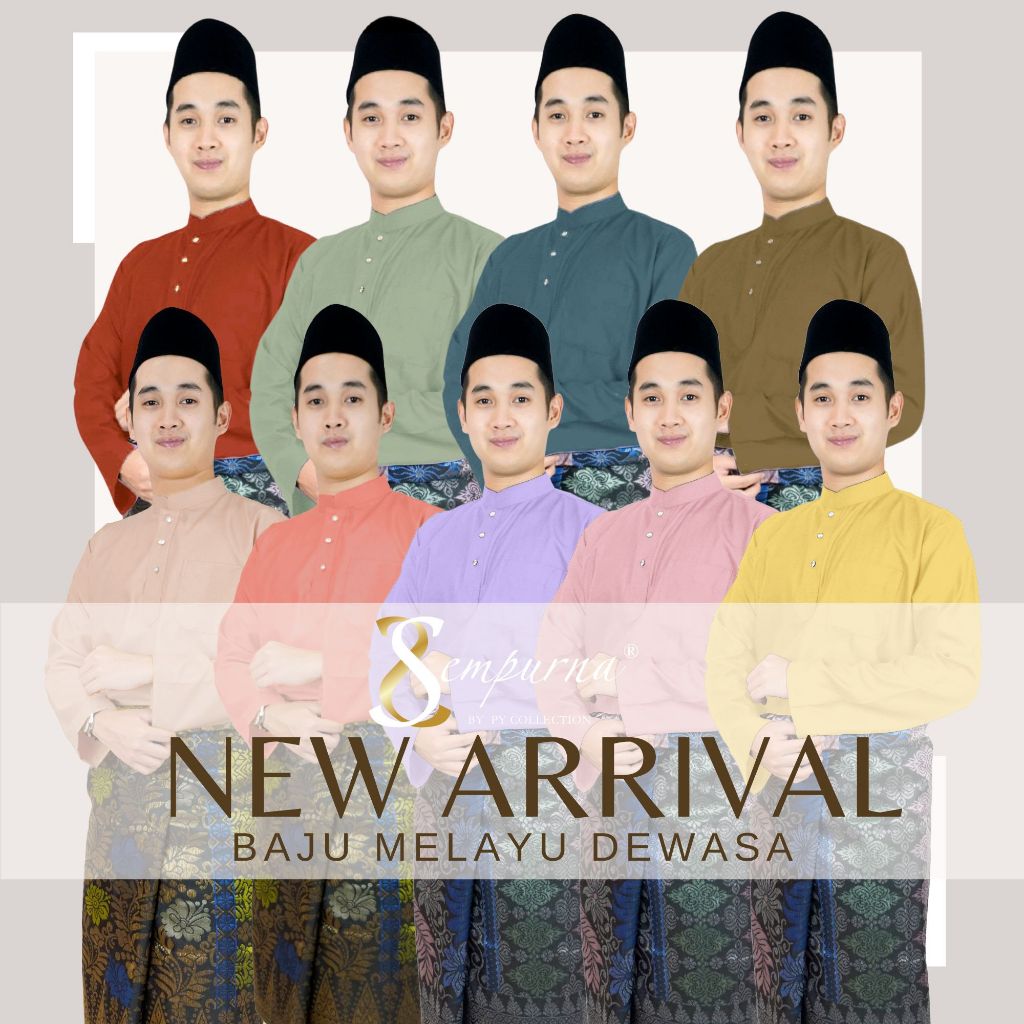 PG2 Baju Melayu Raya Dewasa Nude Peach / Lilac Purple / Dusty Pink / Soft Yellow / Brick Oren ...