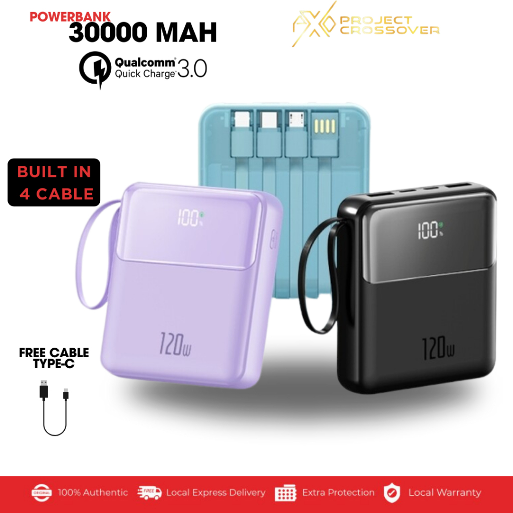 30000mAH Powerbank fast charge With 4 Cables Mini Powerbank With ...