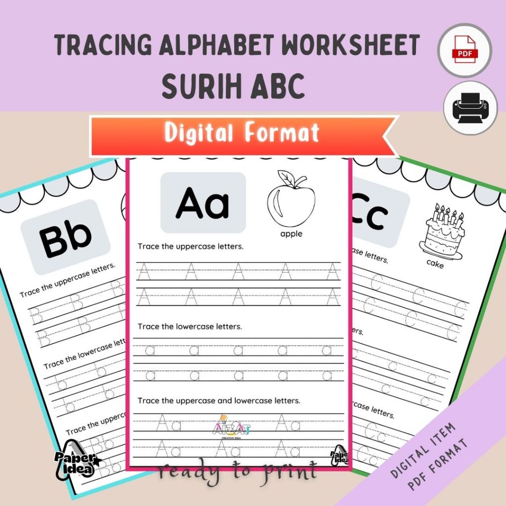 Latihan Menulis ABC Huruf Abjad Surih Tracing Alphabet Prasekolah ...