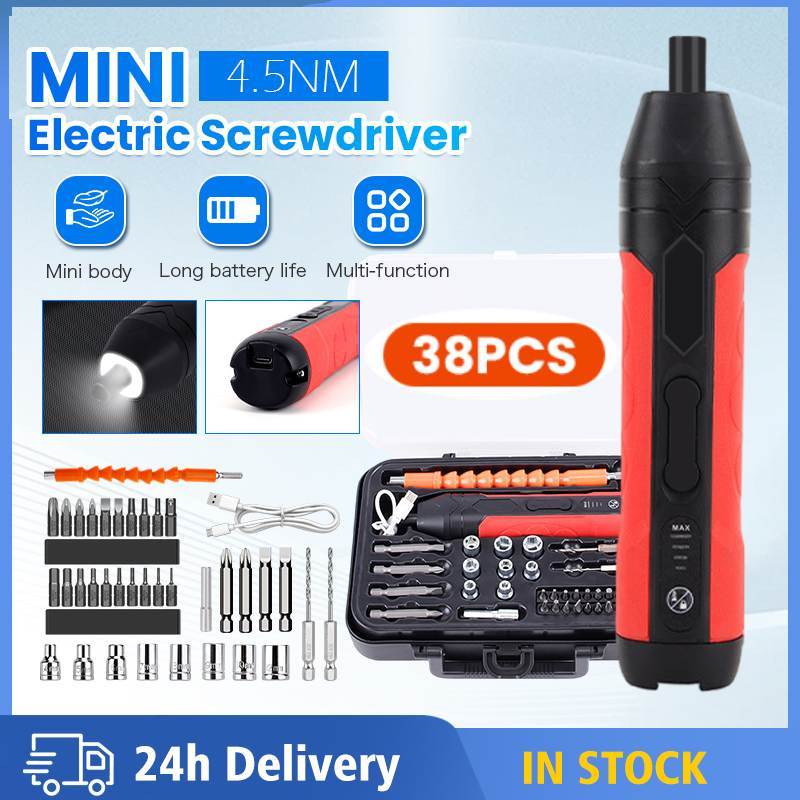 38PCS Electric Screwdriver Drill Pemutar Skru Machine Tools Cordless ...