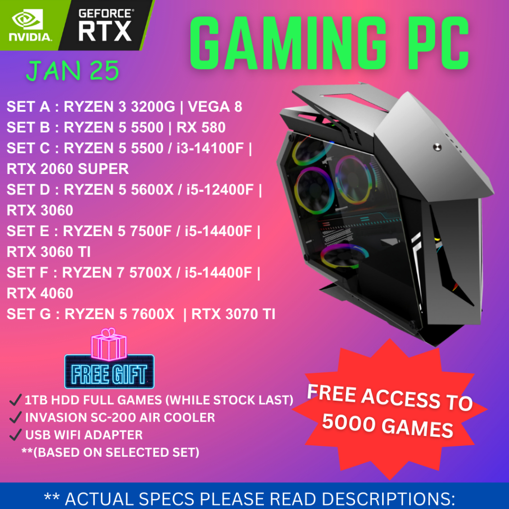 FULLSET PC GAMING PACKAGE 2025 INTEL & AMD / BUDGET PC RTX SERIES ...