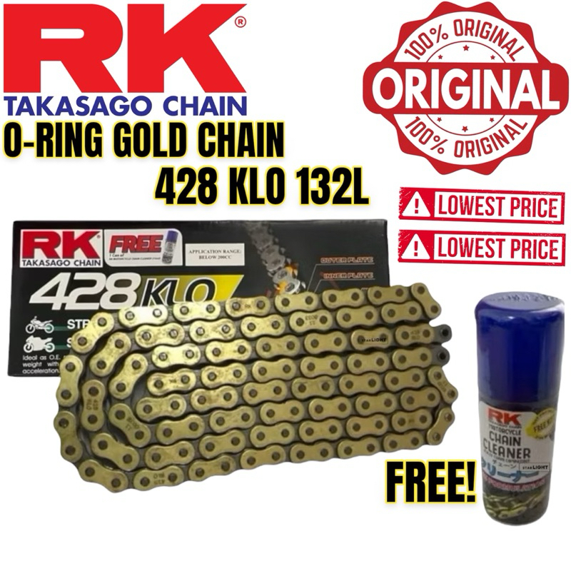 RK TAKASAGO CHAIN GOLD 428KLO O-RING 132L FREE CHAIN CLEANER MADE IN ...