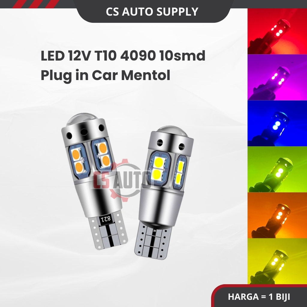 CS LED 12V T10 4090 10smd super bright bulb white Mentol cucuk Plug in ...