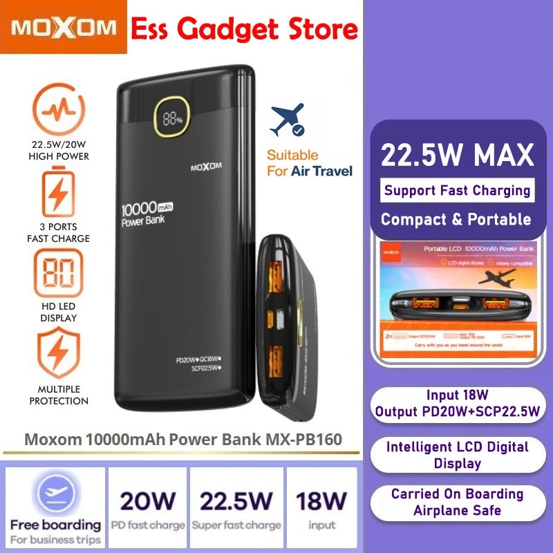 Moxom Power Bank MX-PB160 10000mAh SCP 22.5W + PD 20W 2.4A Fast ...