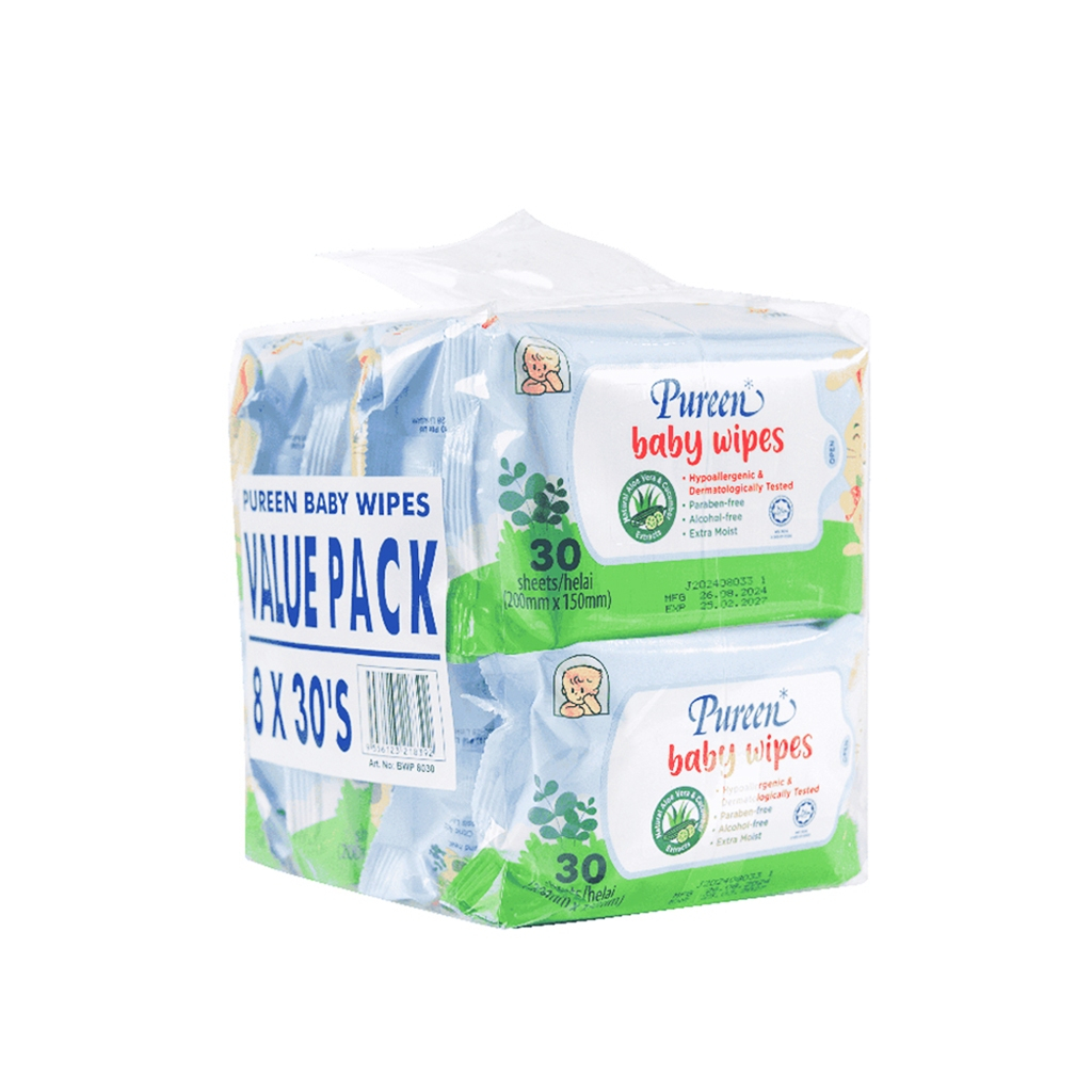 Pureen Baby Wipes - Blue (8 X 30's) - NEW PACKAGING | Shopee Malaysia
