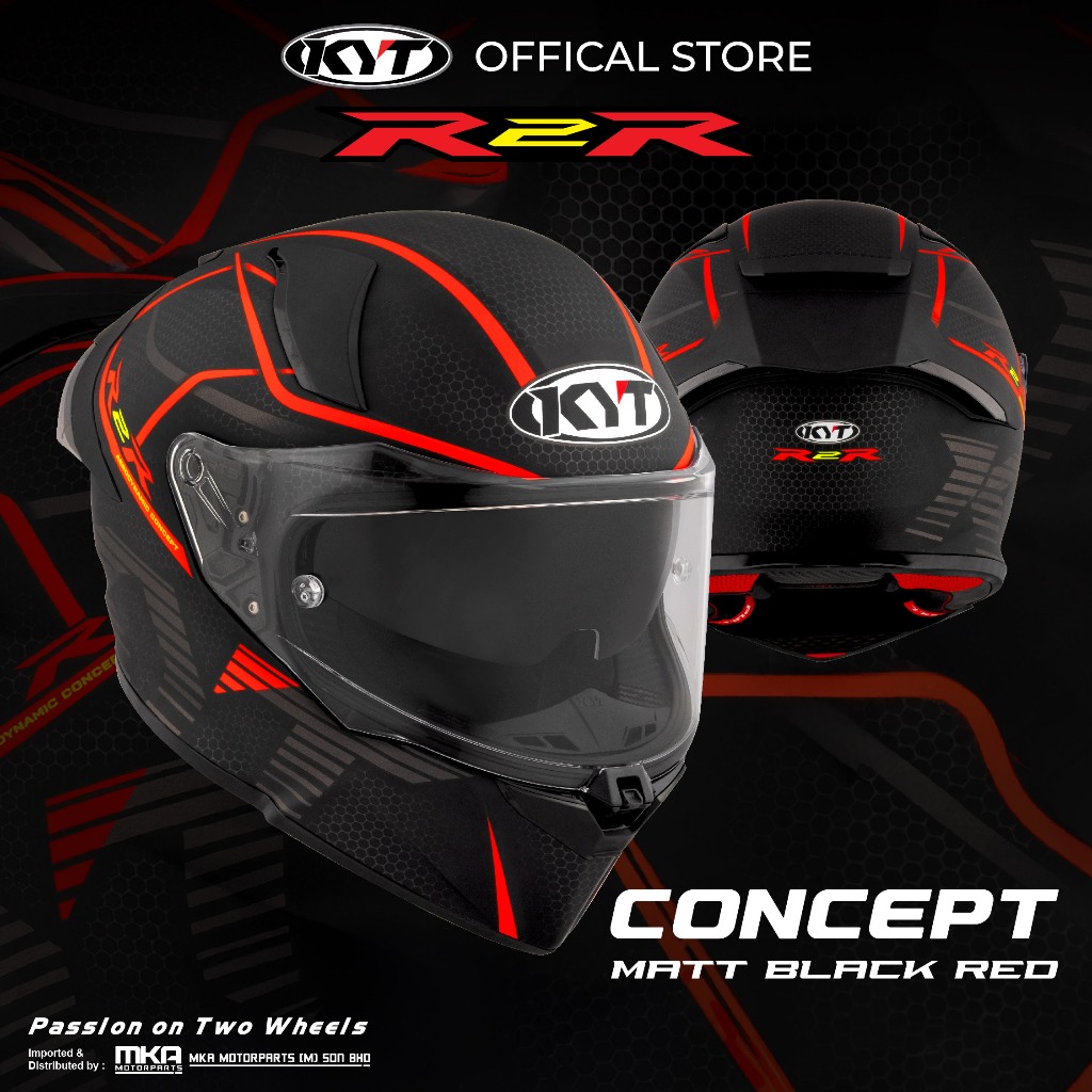 KYT HELMET R2R PRO CONCEPT MATT BLACK RED | Shopee Malaysia