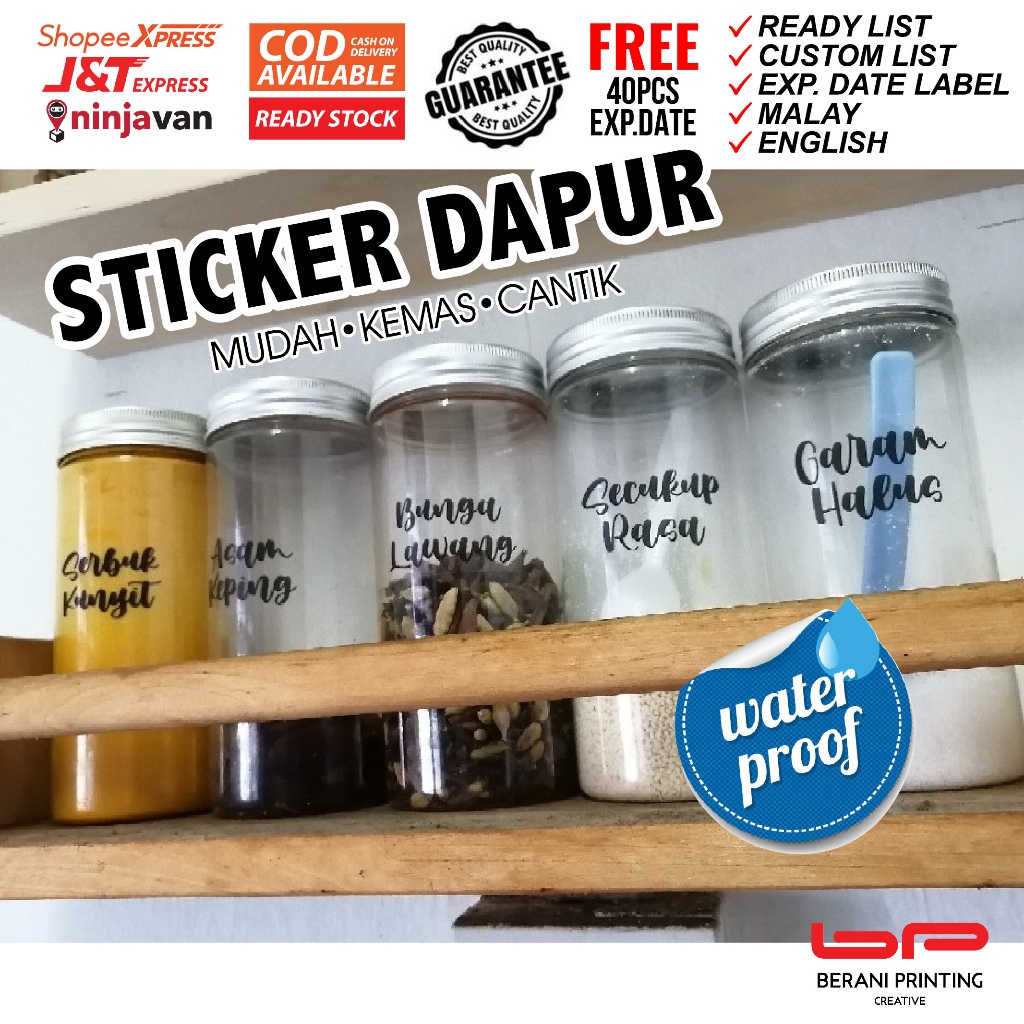 92pcs Sticker Label Dapur/Kitchen Style Font | Waterproof | BAHASA ...