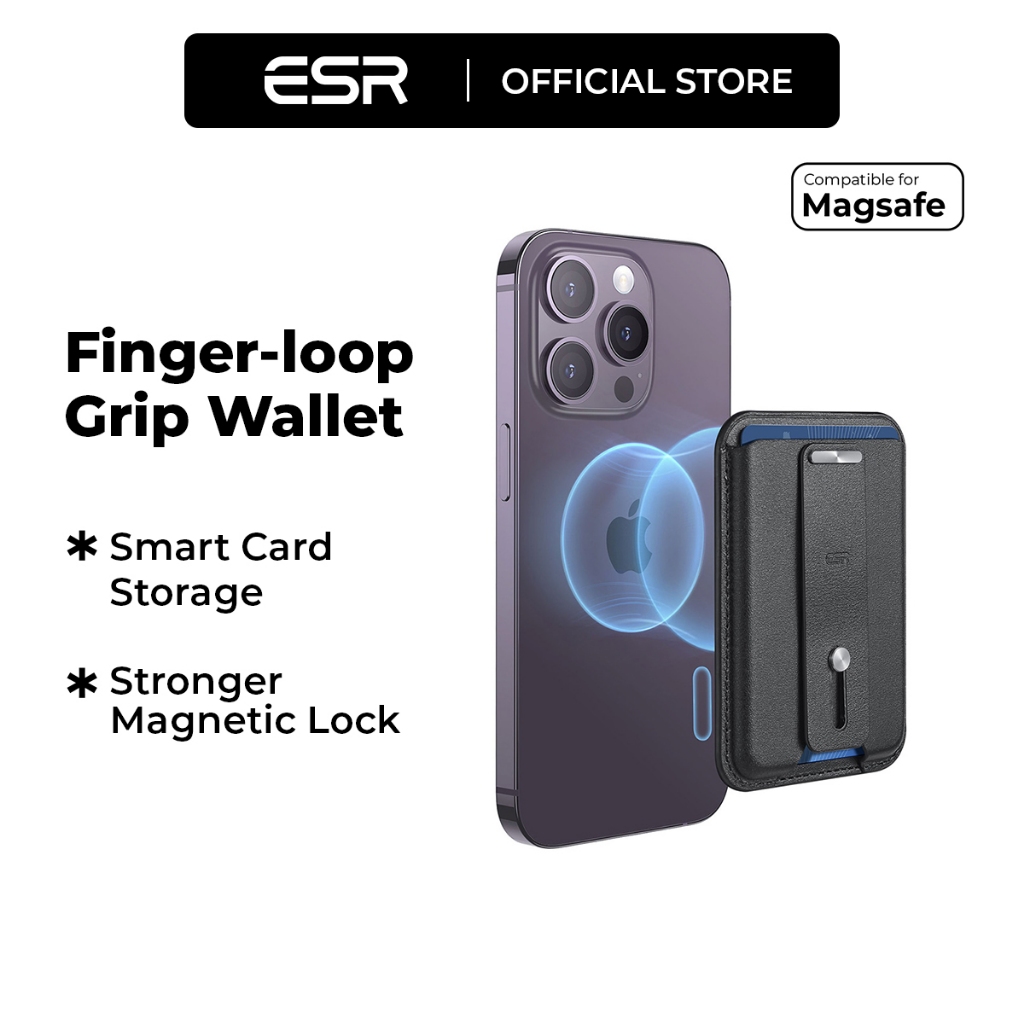 ESR HaloLock Magnetic Vegan Leather Wallet with MagSafe Compatible and Finger-loop Grip - 2K612 ...
