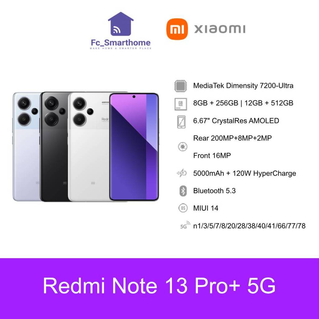 Xiaomi Redmi Note 13 Pro+ 5G Smart Phone | Octa Core | 200MP Triple Camera | 6.67" CrystalRes ...