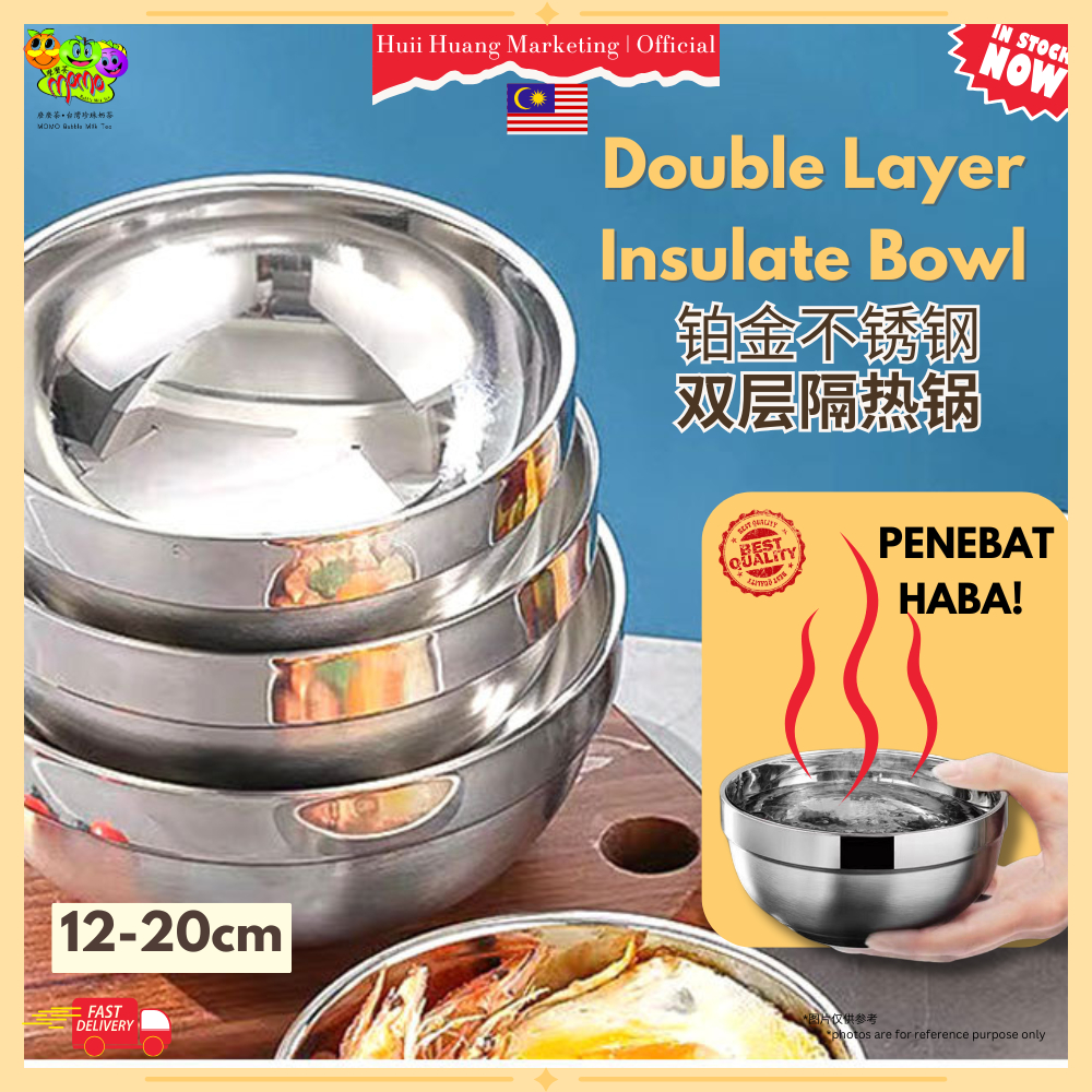 Korea Double Layer Insulated Bowl 20cm Thickened Round Bowl Rice Noodle ...