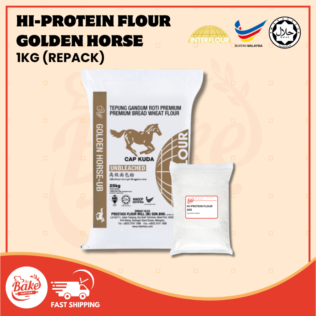 Golden Horse Tepung Gandum / Wheat Flour (High Protein) Repacked 1kg ...
