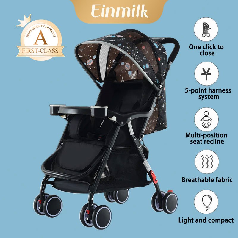 Einmilk Foldable Baby Strollers 2-Way Large space 4 wheels Ultra ...
